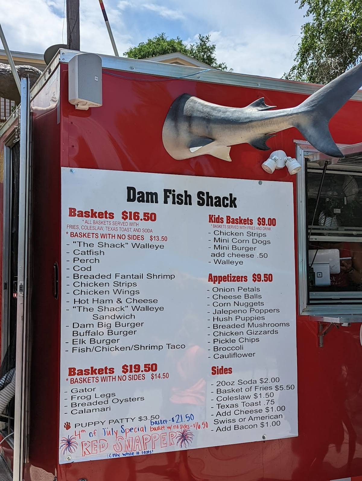 Menu at Dam Fish Shack restaurant, USA, Highway 121