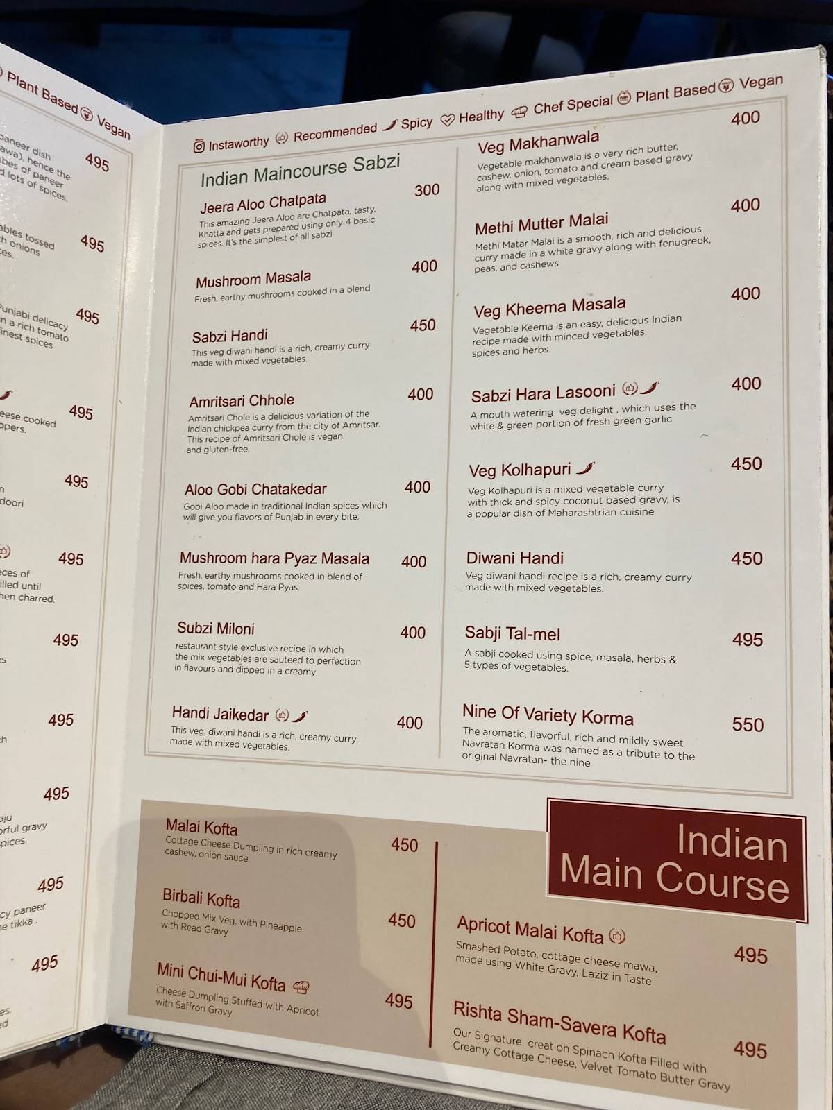 Menu at Daman Culture, Daman