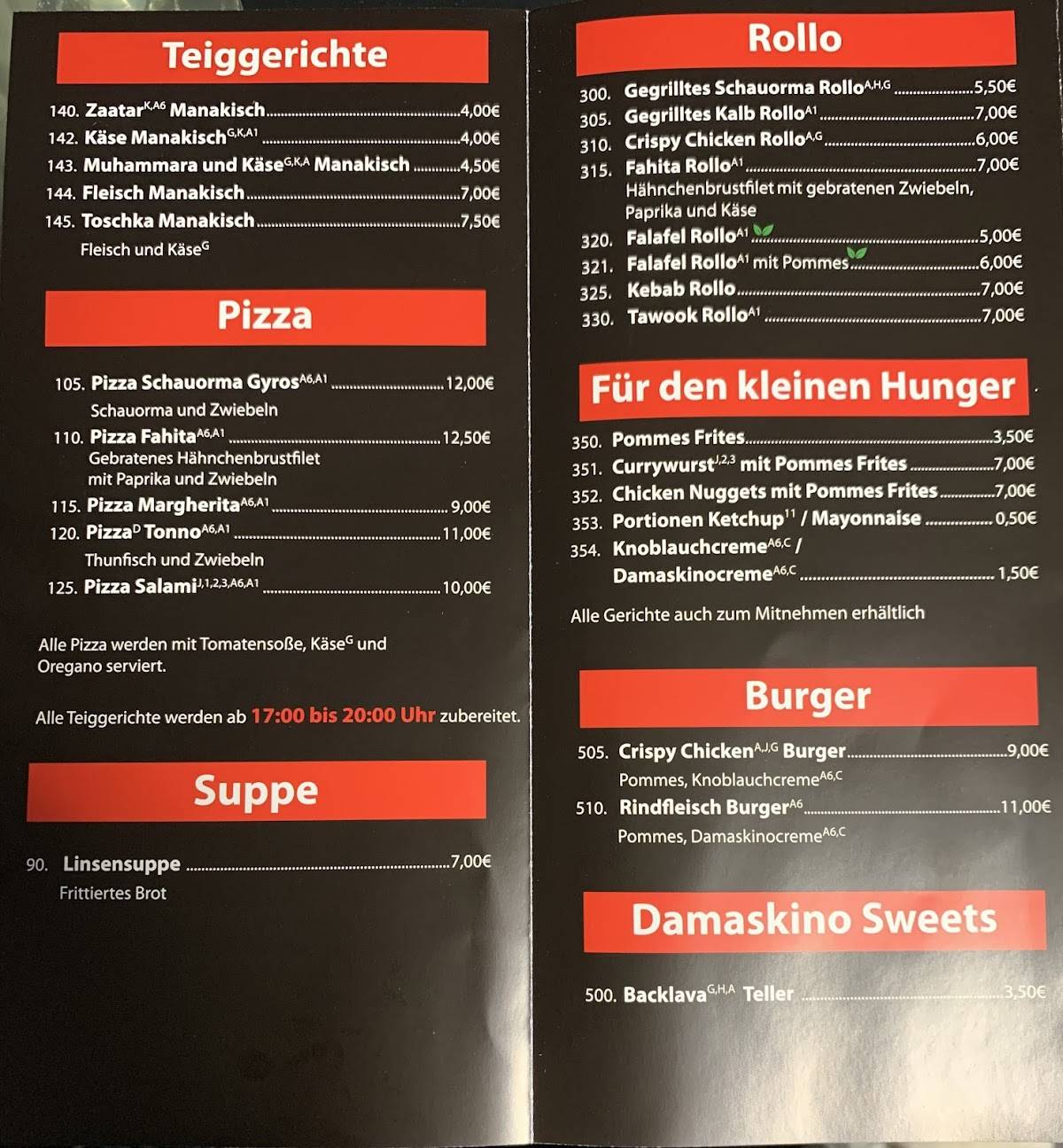 Speisekarte von Damaskino syrisches Restaurant, Rotenburg (Wümme)