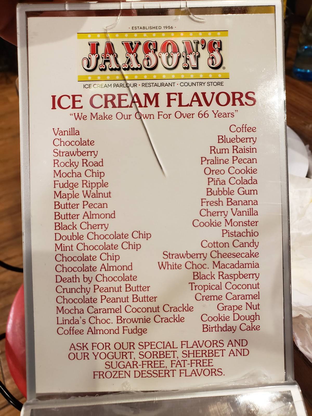 Menu at Jaxson's Ice Cream Parlor & Restaurant, Dania Beach