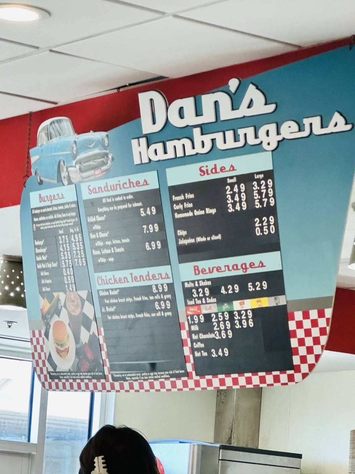 Menu at Dan's Hamburgers restaurant, Austin, Menchaca Rd