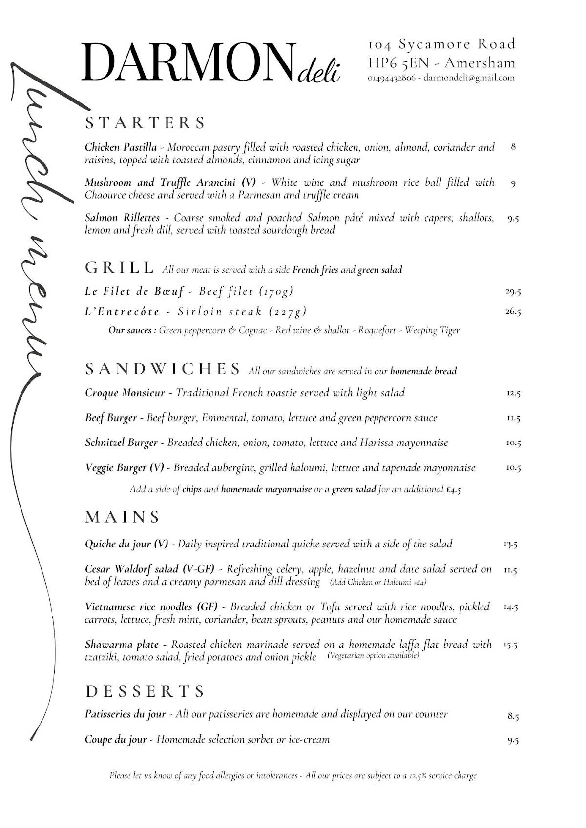 Menu at Darmon Deli restaurant, Amersham