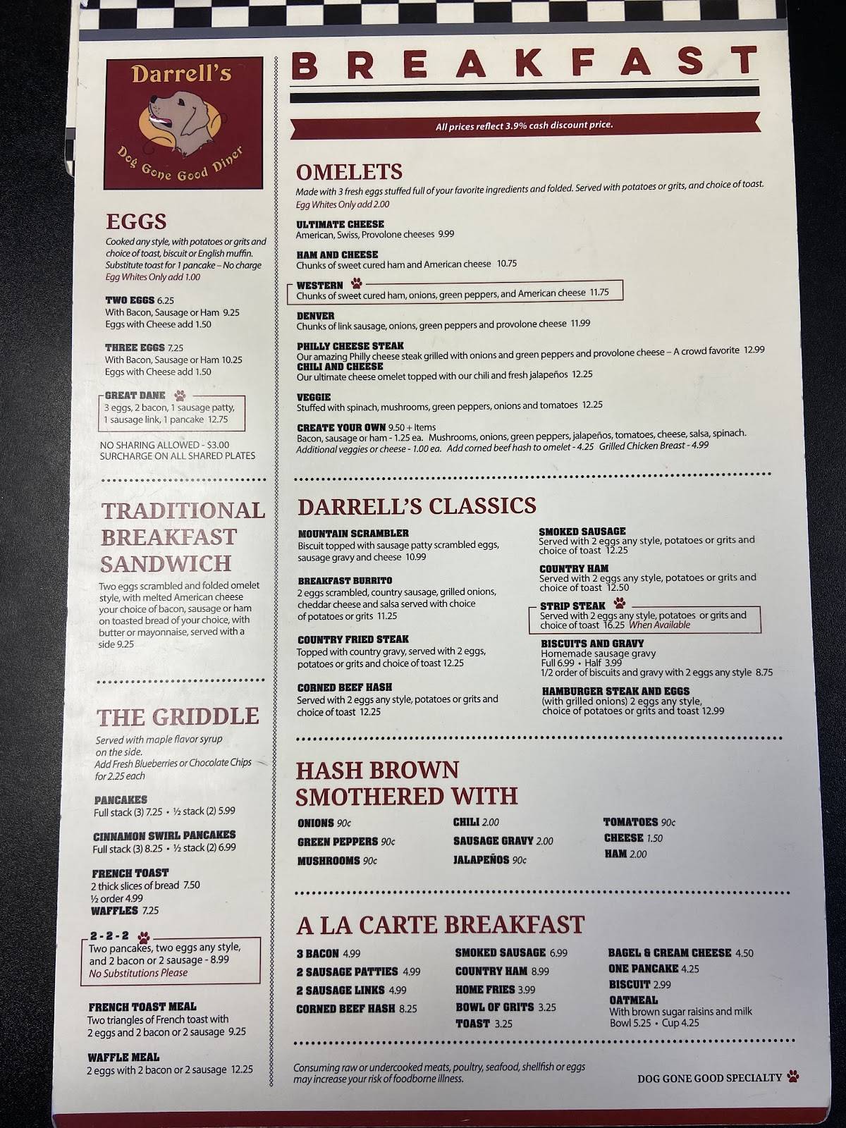 Menu at Darrell's Diner Wildwood restaurant, Wildwood