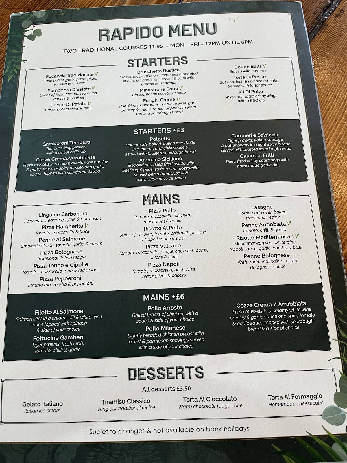 Menu at Davanti Classico cafe, Tynemouth