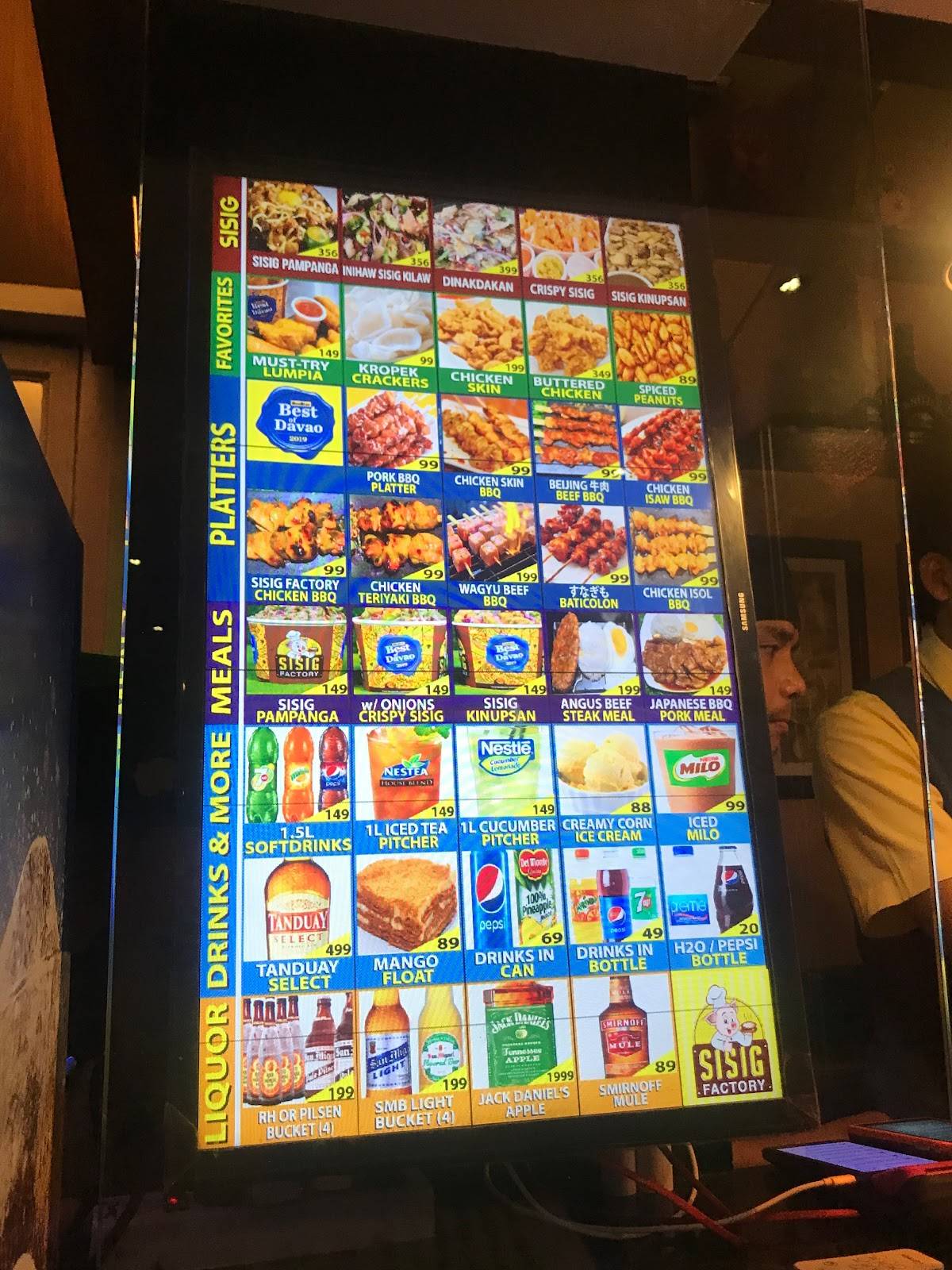 Menu at SISIG FACTORY restaurant, Davao City