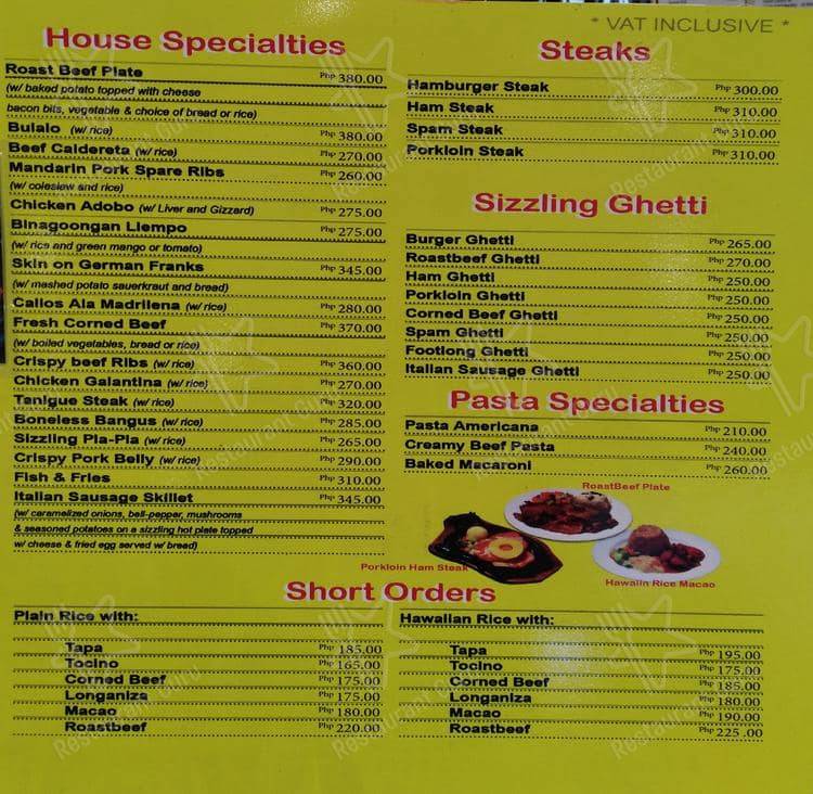 Menu at Dayrit's, Parañaque, First Level