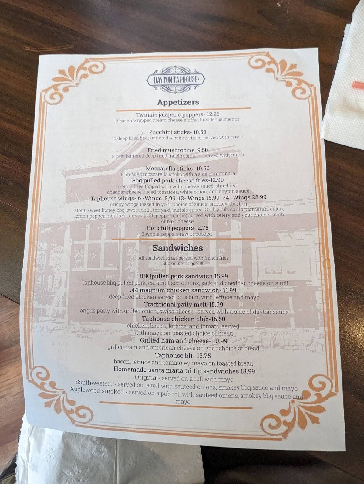Menu at Dayton Taphouse pub & bar, Dayton