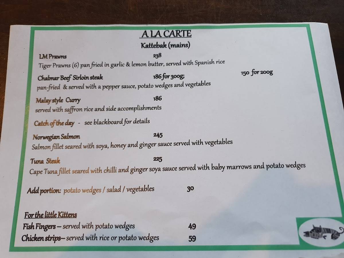 Menu at De See Kat Restaurant, Paternoster
