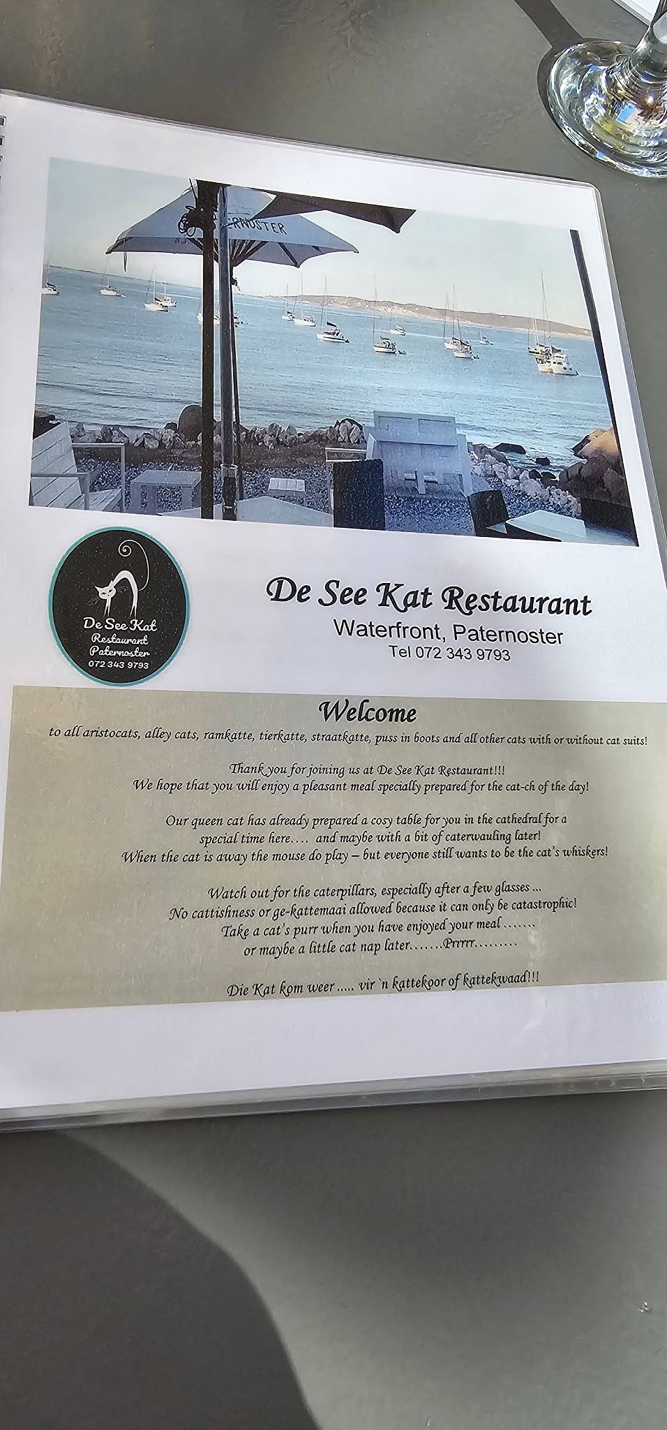 Menu at De See Kat Restaurant, Paternoster