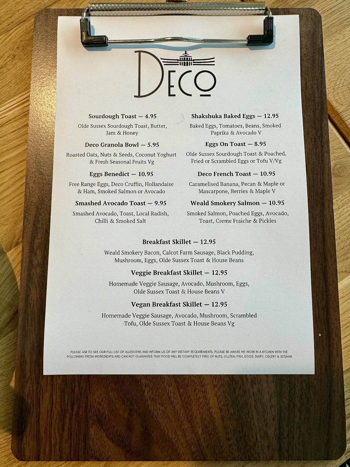 Menu at Deco Café & Restaurant at Saltdean Lido, Brighton
