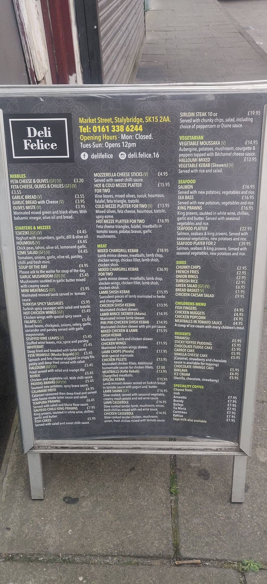 Menu at Deli Felice Turkish Cuisine restaurant, Stalybridge