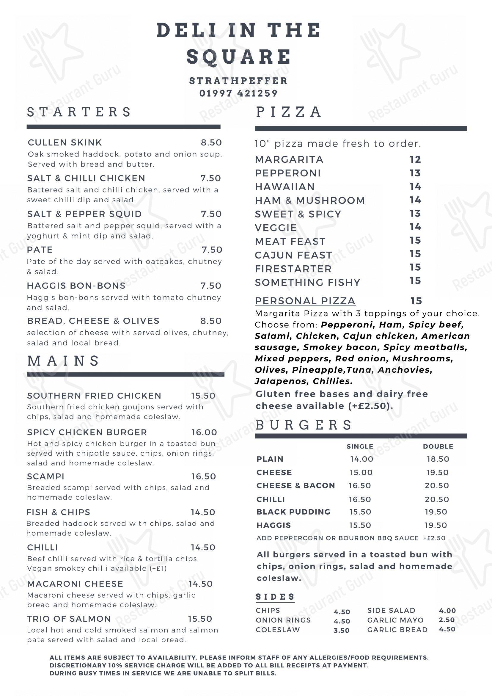 Menu at Deli In The Square cafe, Strathpeffer, 1 The Square