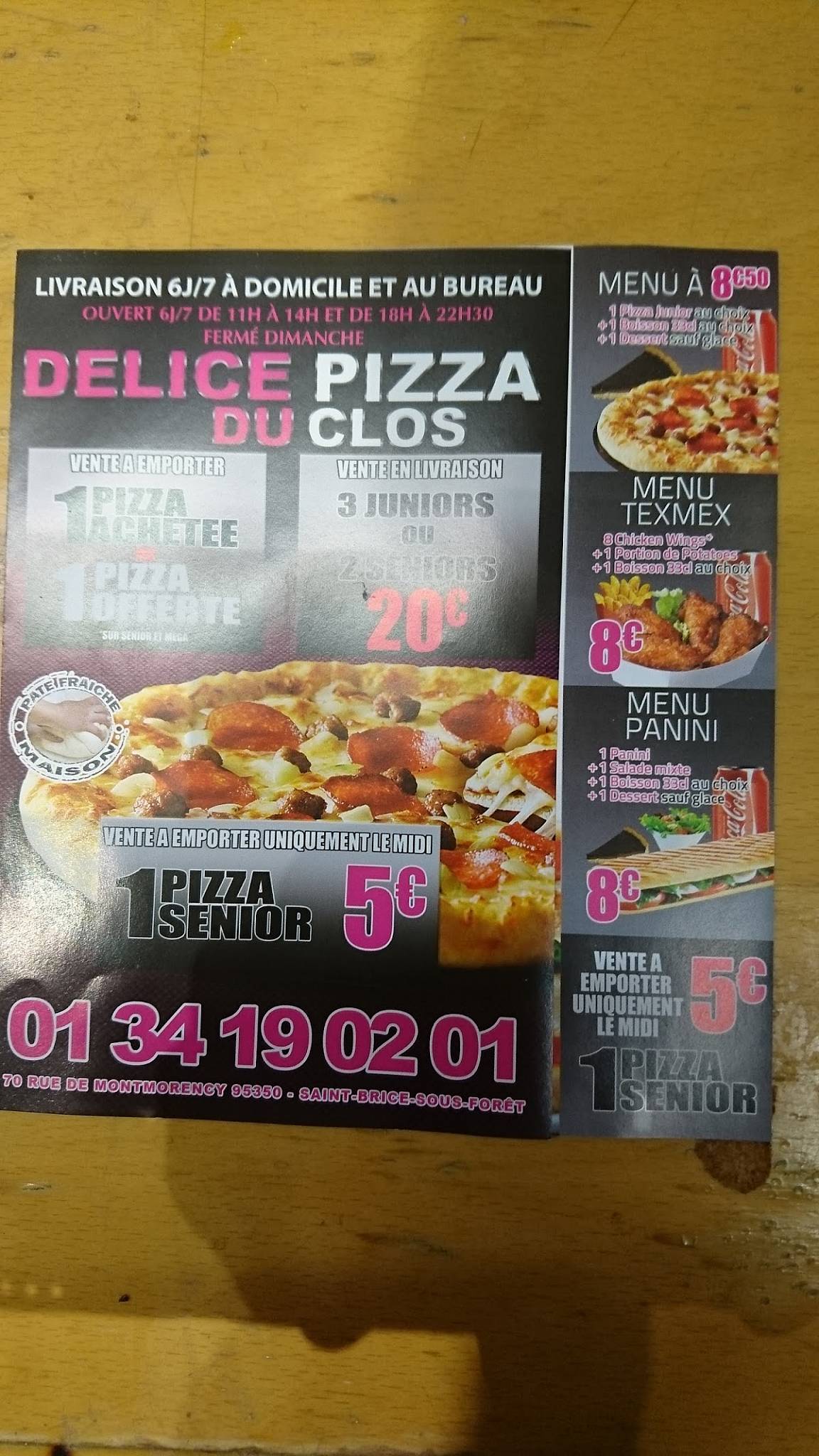 Carta de pizzería Delice Pizza, Saint-Brice-sous-Forêt
