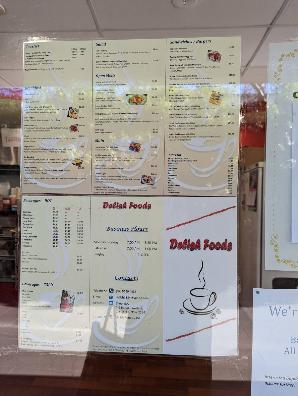 Menu at Delish Foods restaurant, Castle Hill