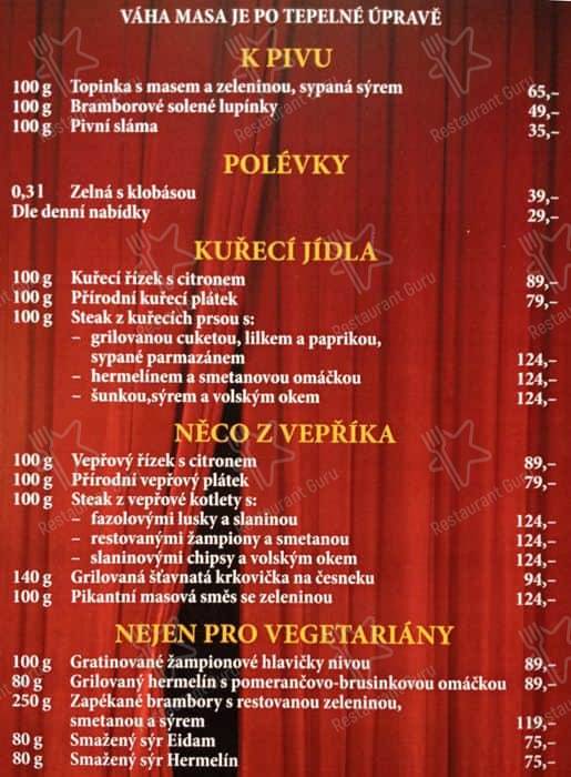 Menu at Dělnický dům Brno-Židenice restaurant, Brno, Jamborova 3323