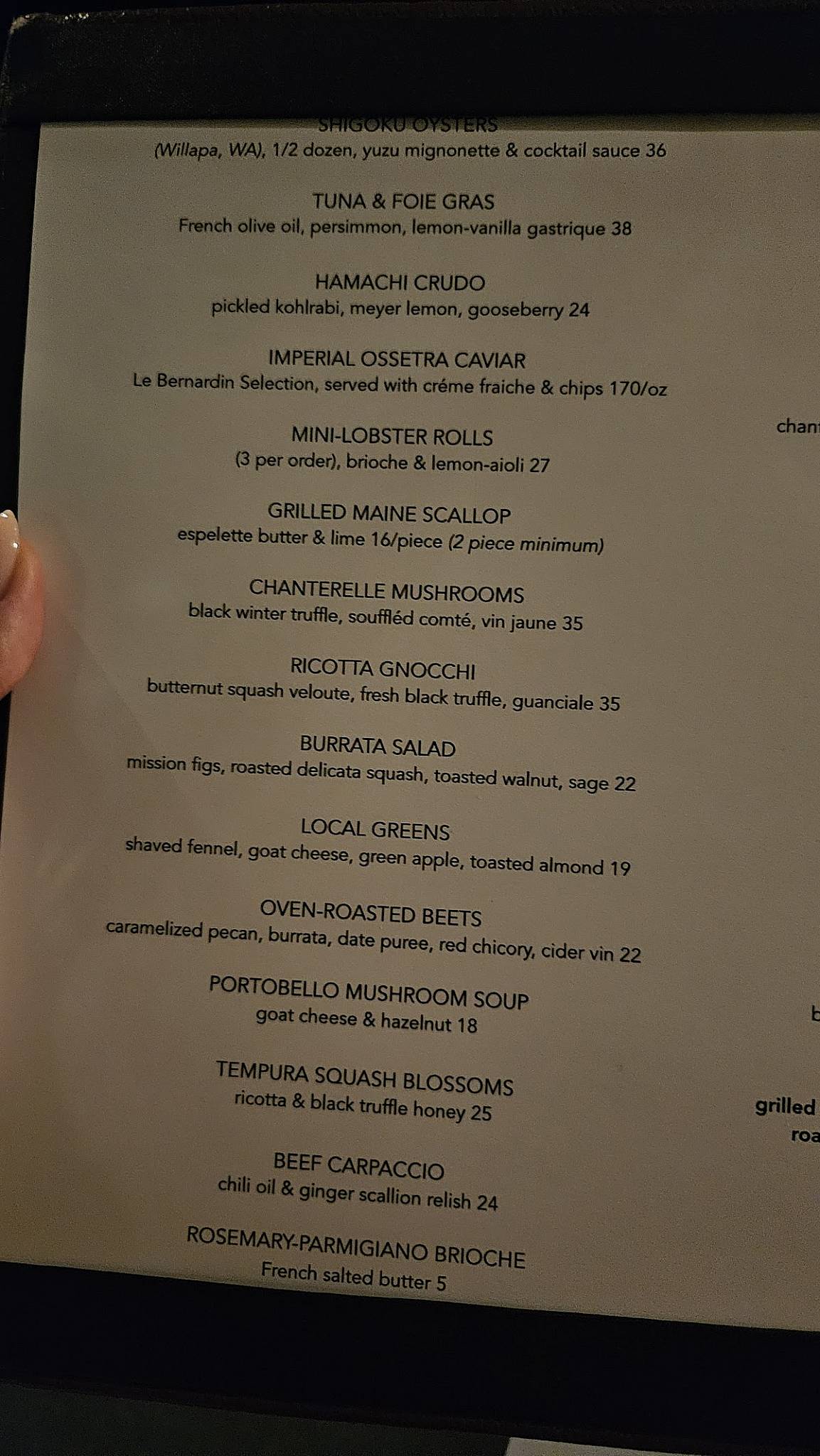 Menu at The Grove restaurant, Delray Beach