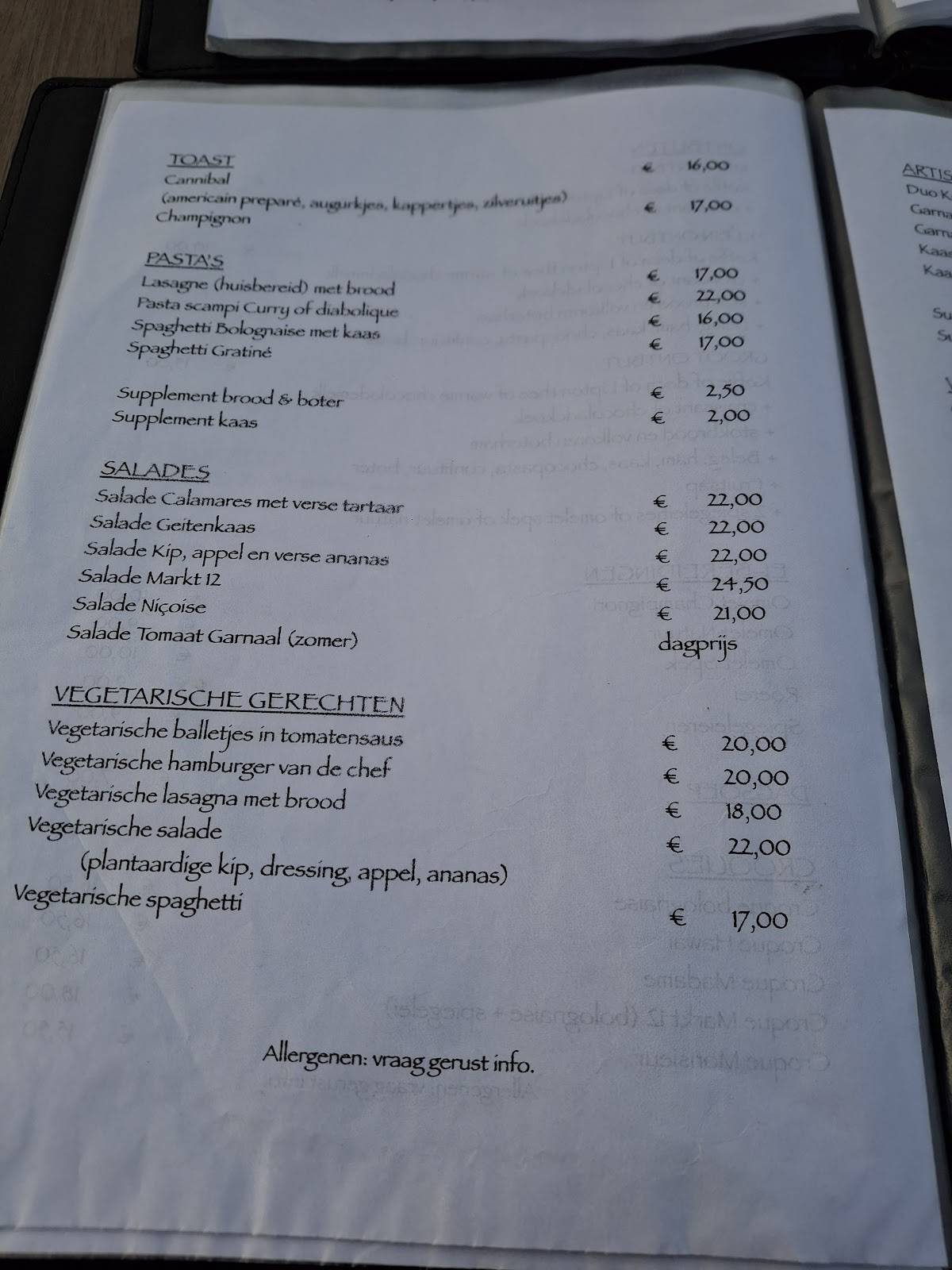Menu at Den Admiraal, Aalst