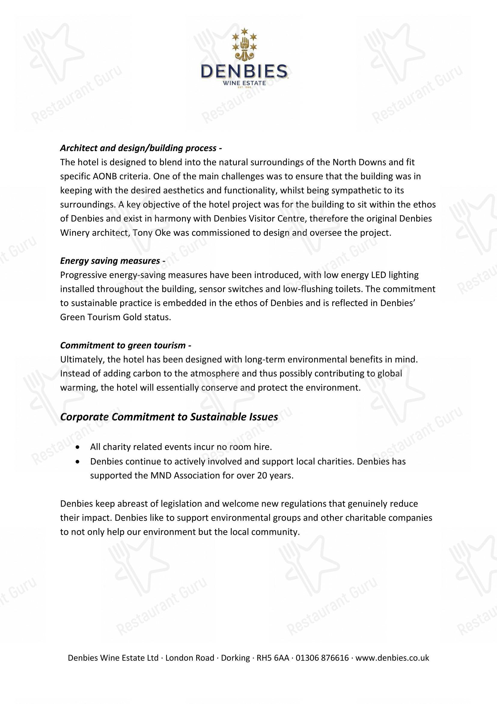 Menu at Denbies Wine Estate restaurant, Dorking