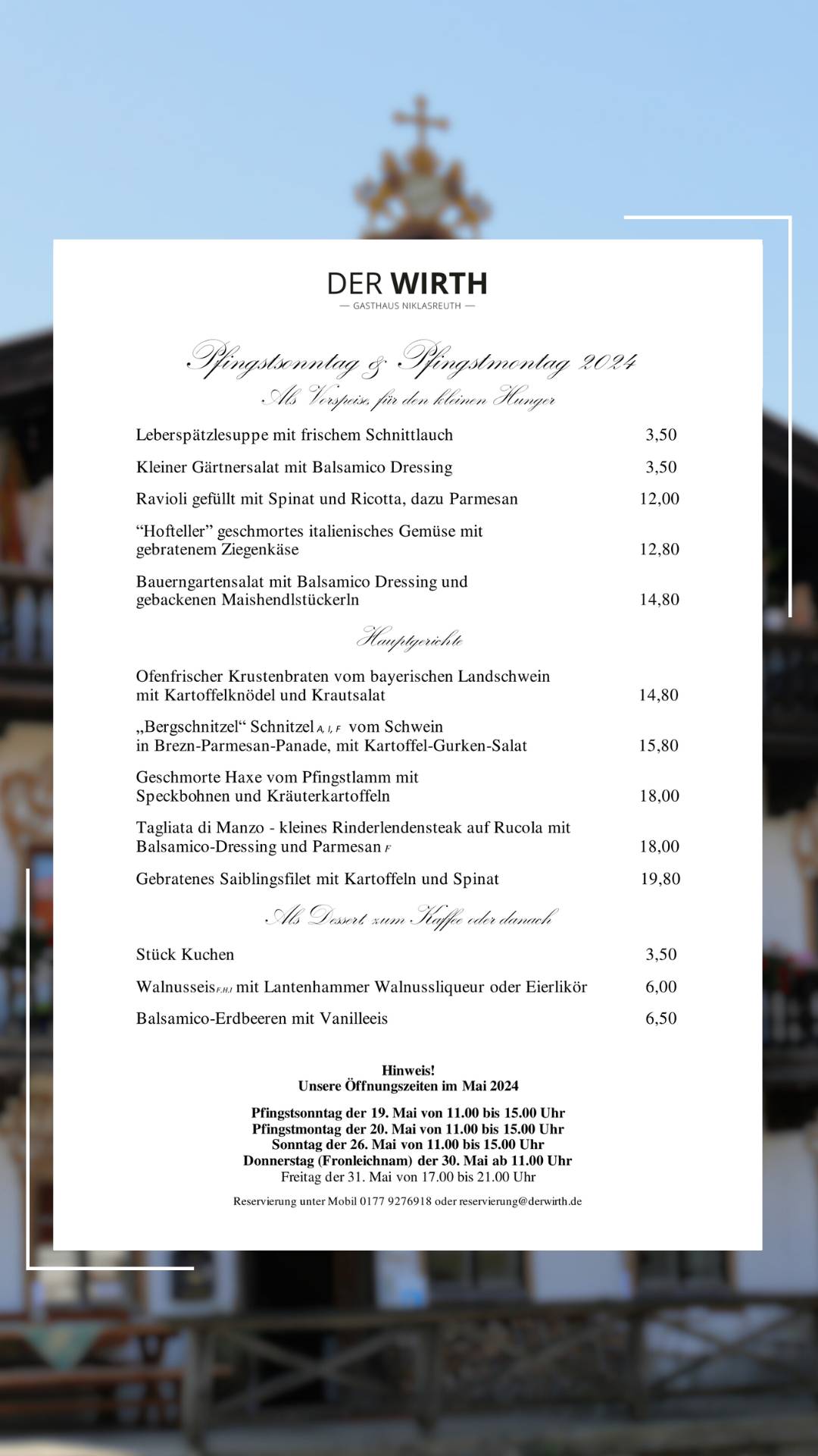Menu at Der Wirth - Gasthaus Niklasreuth restaurant, Irschenberg