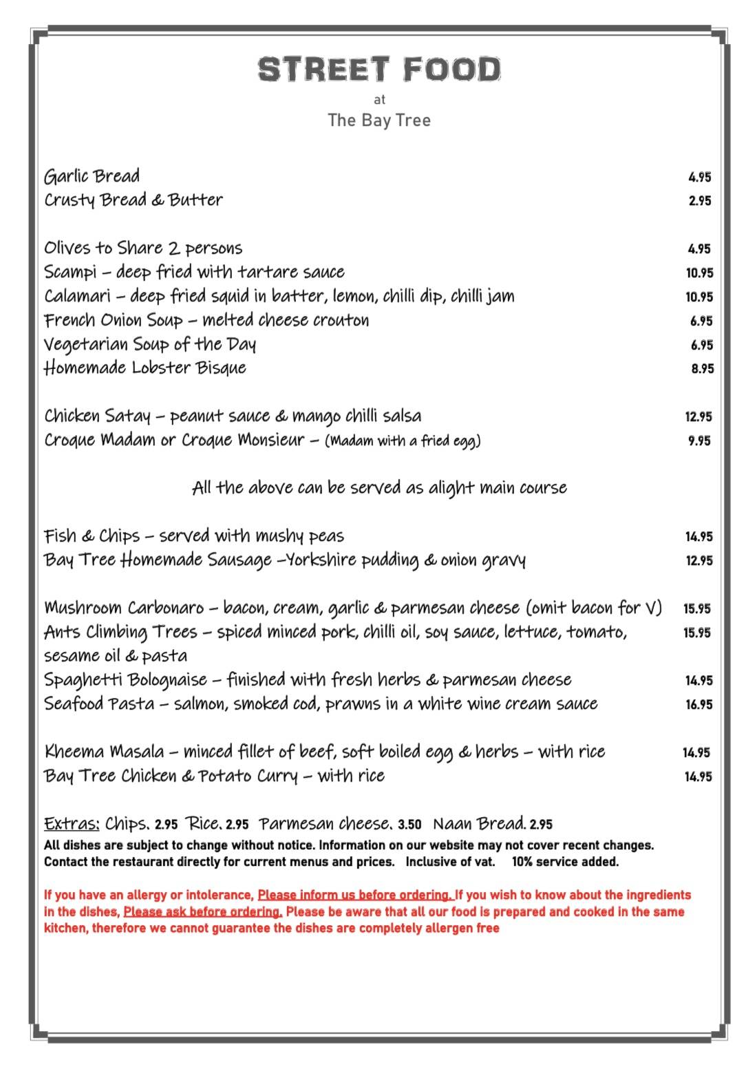Menu at The Bay Tree Restaurant Ltd, Derby