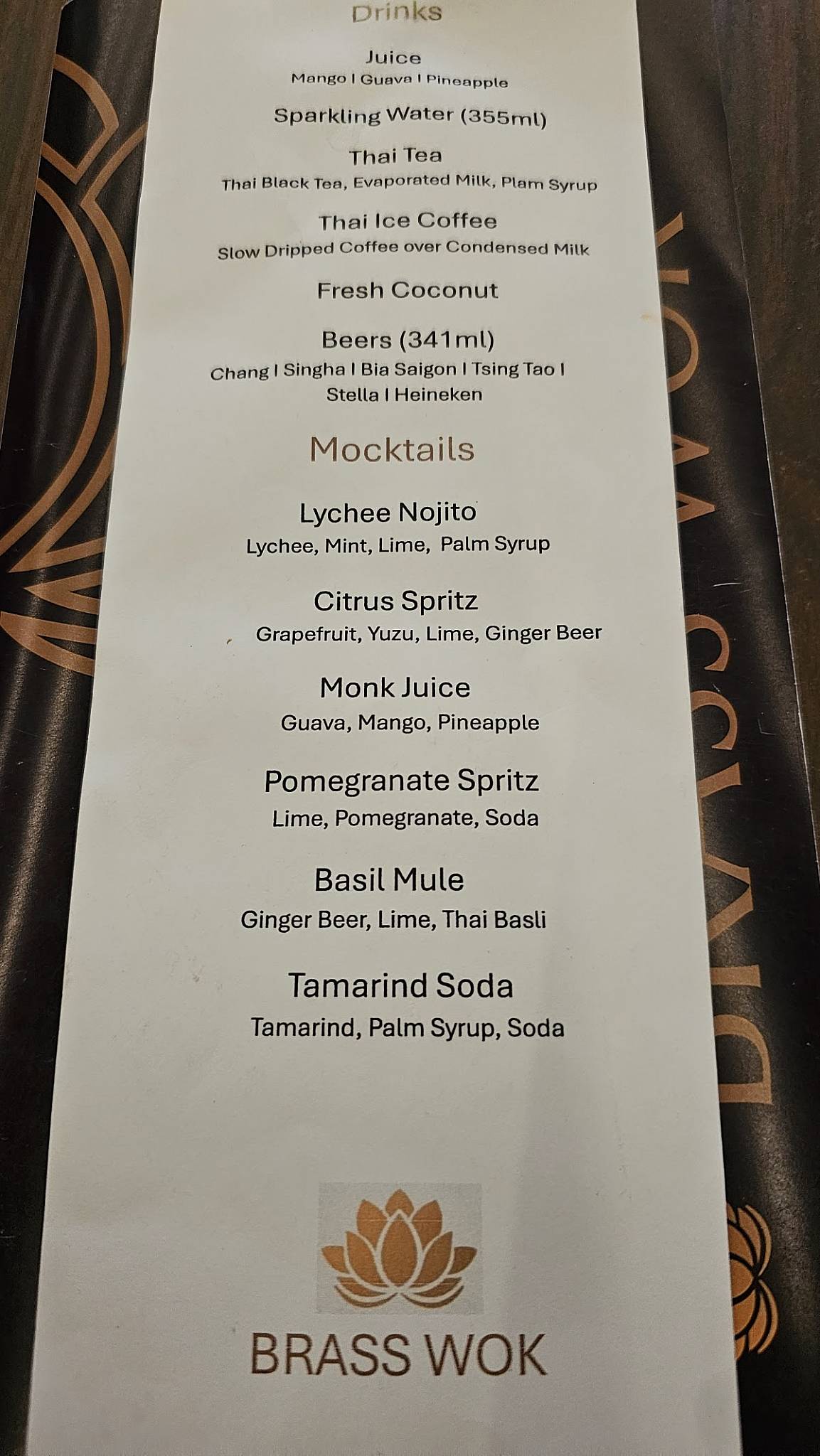 Menu at Brass Wok Thai Restaurant, Calgary