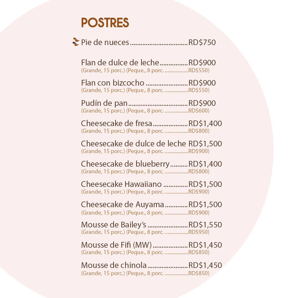 Carta de FIFI Postres Caseros, Santo Domingo, Oloff Palmer
