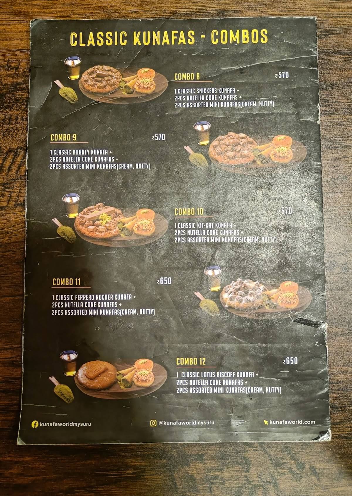 Menu at Kunafa World, Mysuru