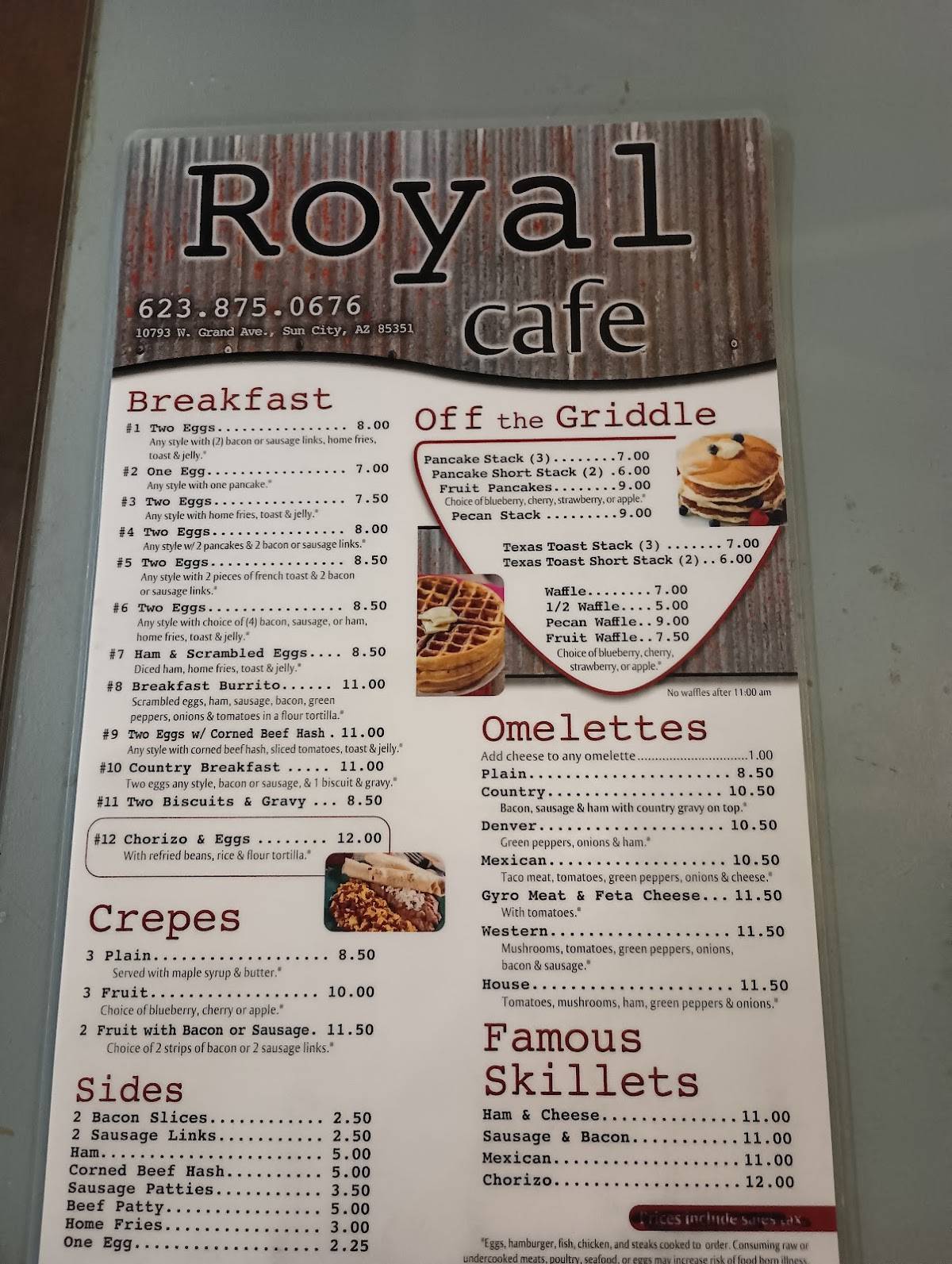 Menu at Royal Cafe, Sun City, Grand Ave