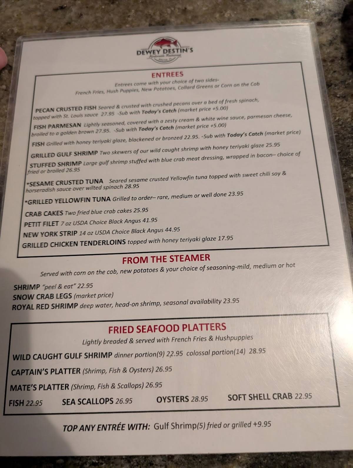 Menu at Dewey Destin's Harborside pub & bar, Destin