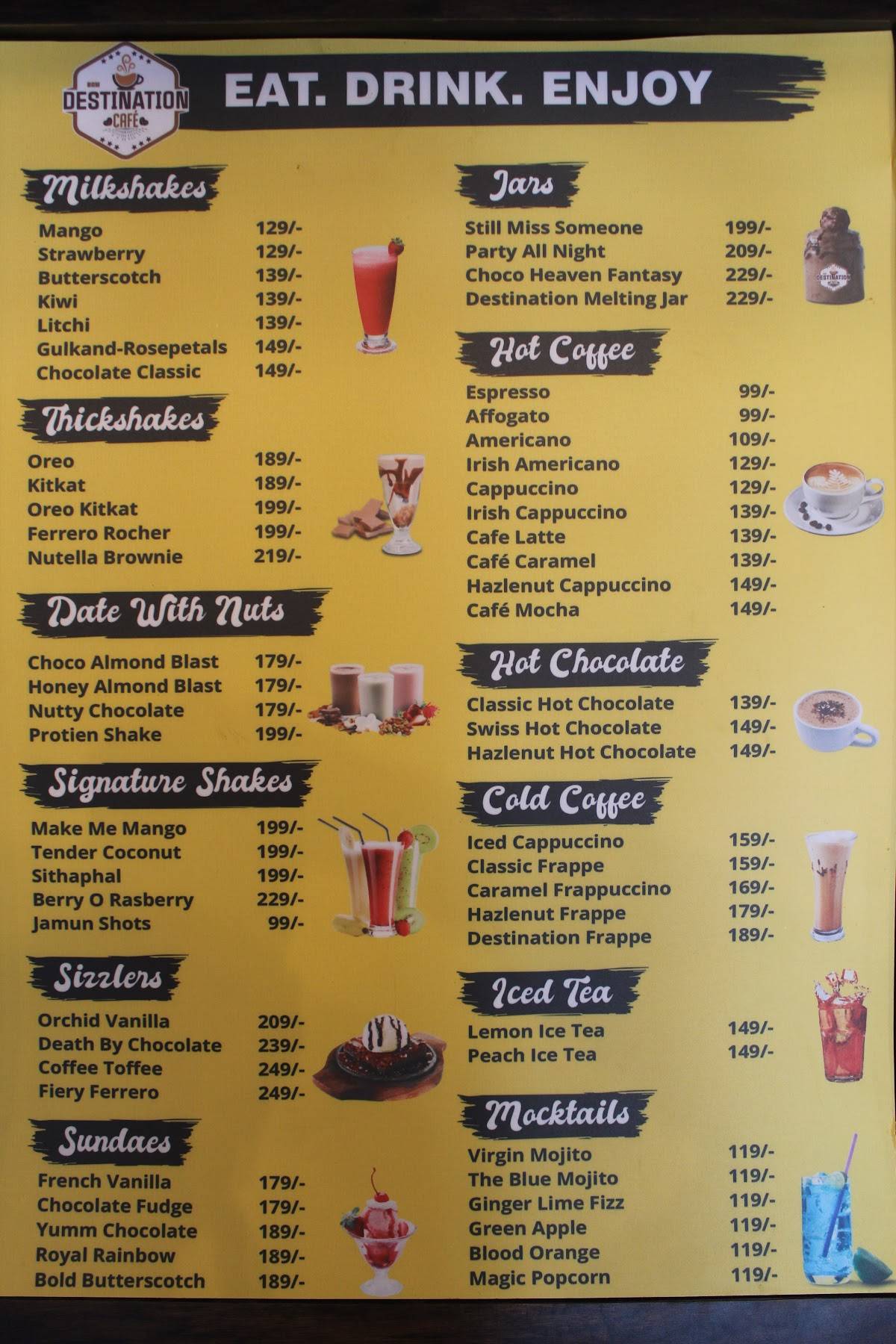 Menu at Destination Cafe, Hyderabad
