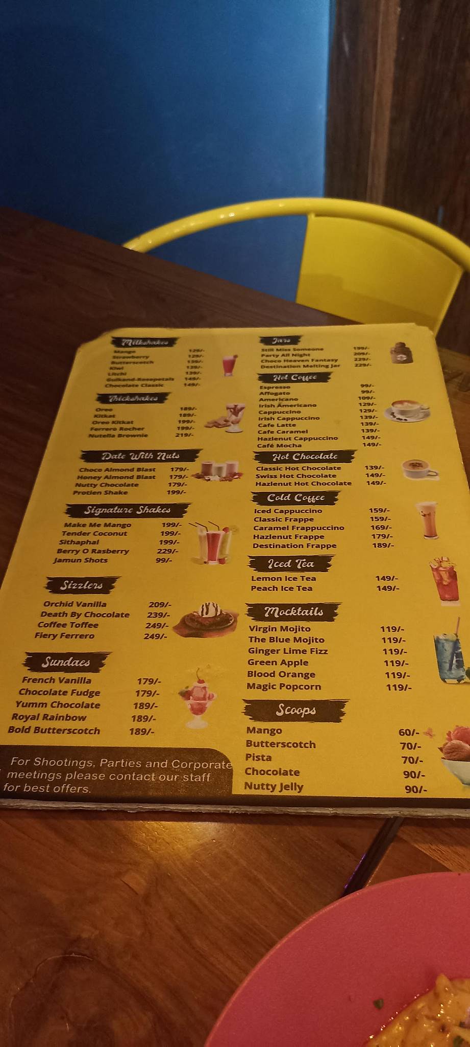 Menu at Destination Cafe, Hyderabad