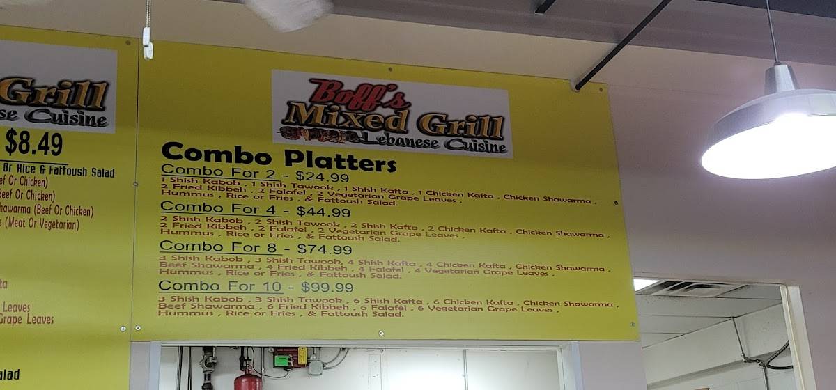 Menu at Boff's Middle Eastern Cuisine restaurant, Warren
