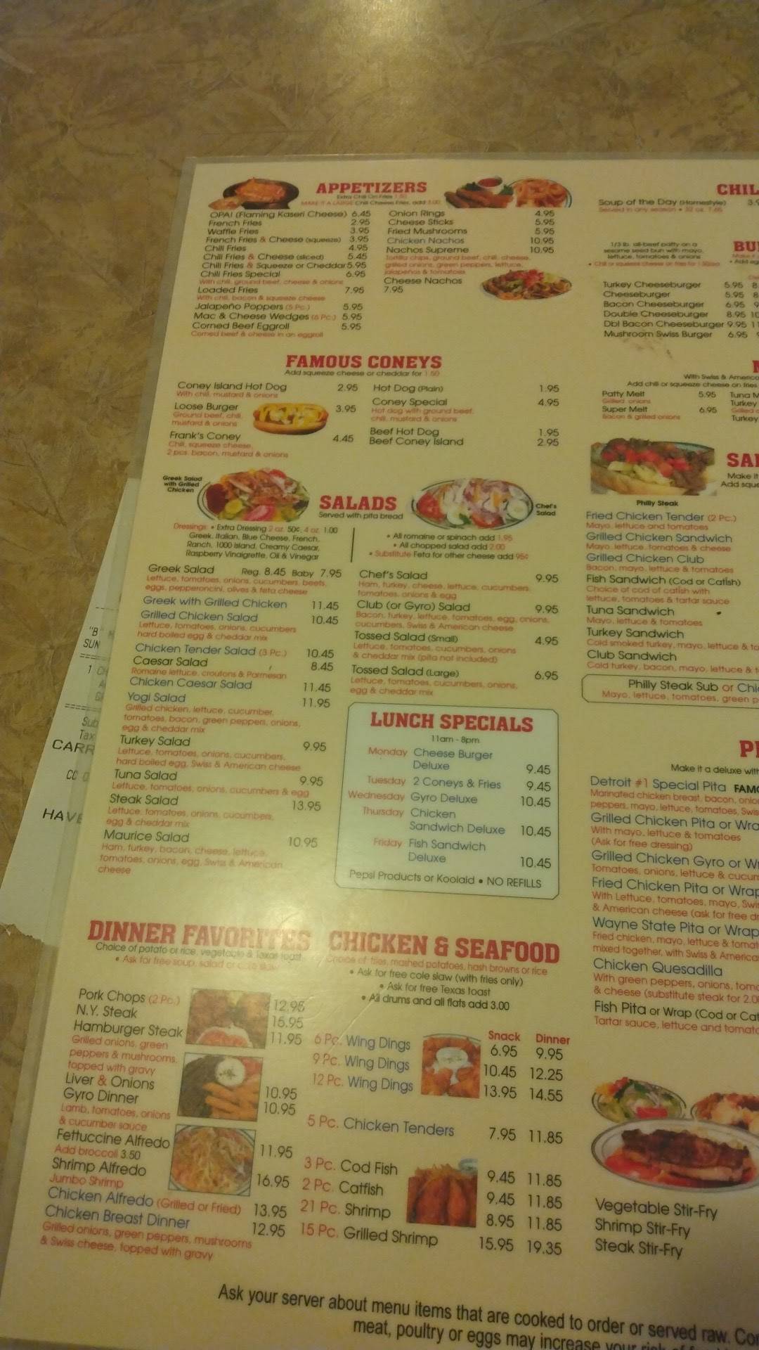 Menu at Detroit One Coney Island Restaurant, Detroit, Woodward Ave