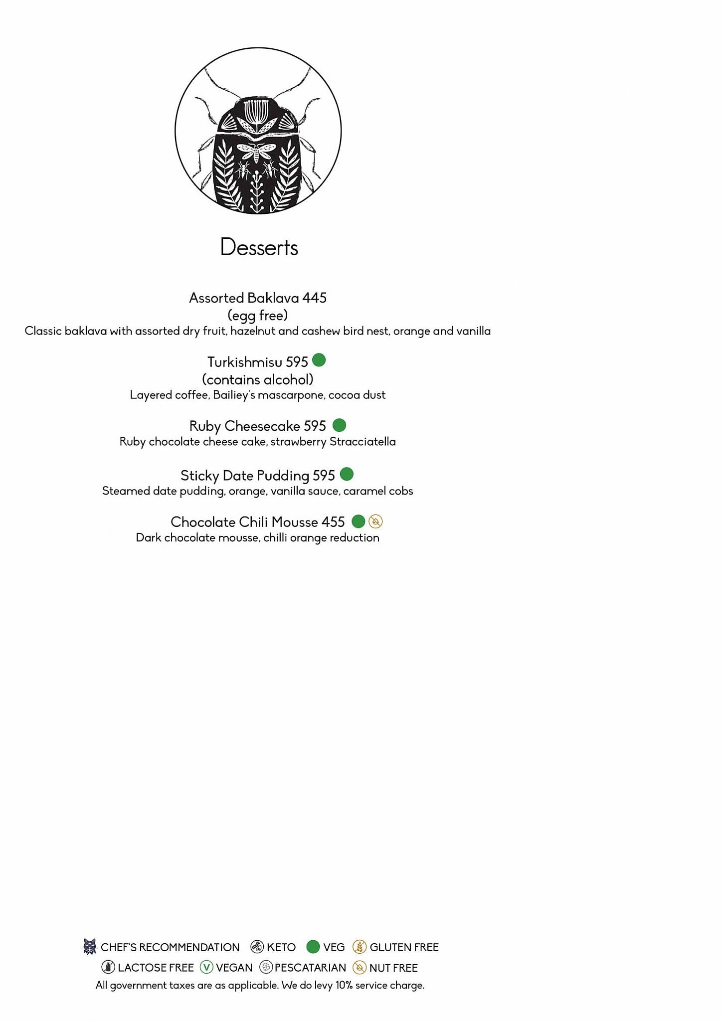 Menu at Diablo, New Delhi