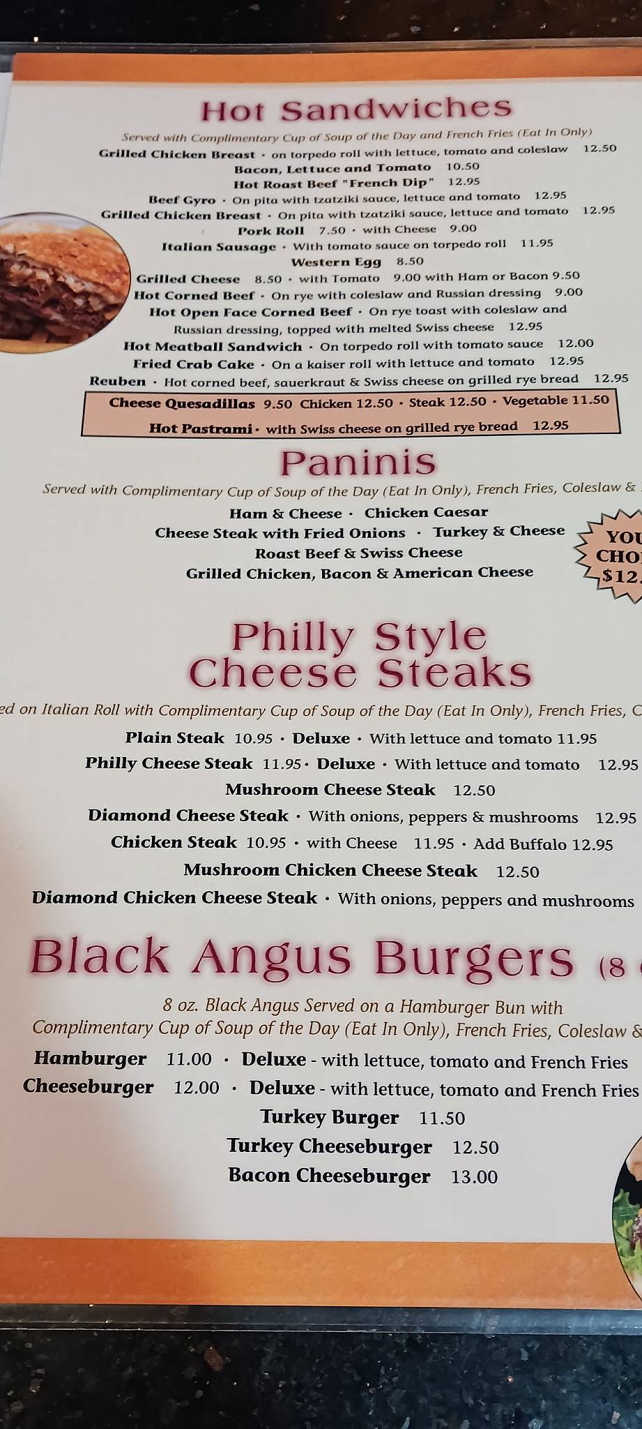 Menu at Diamond Diner restaurant, Hainesport