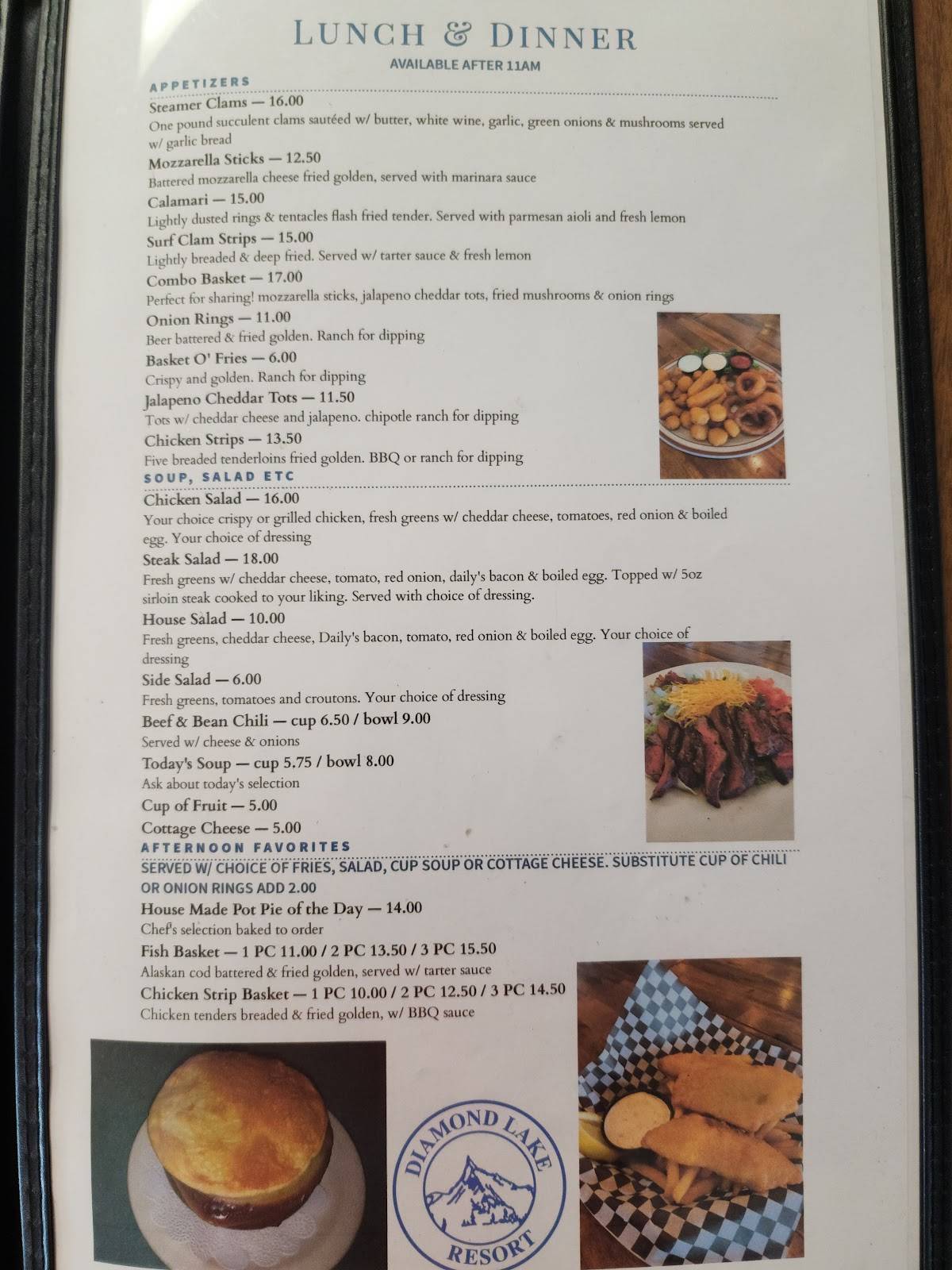 Menu at Diamond Lake Resort Restaurant, USA