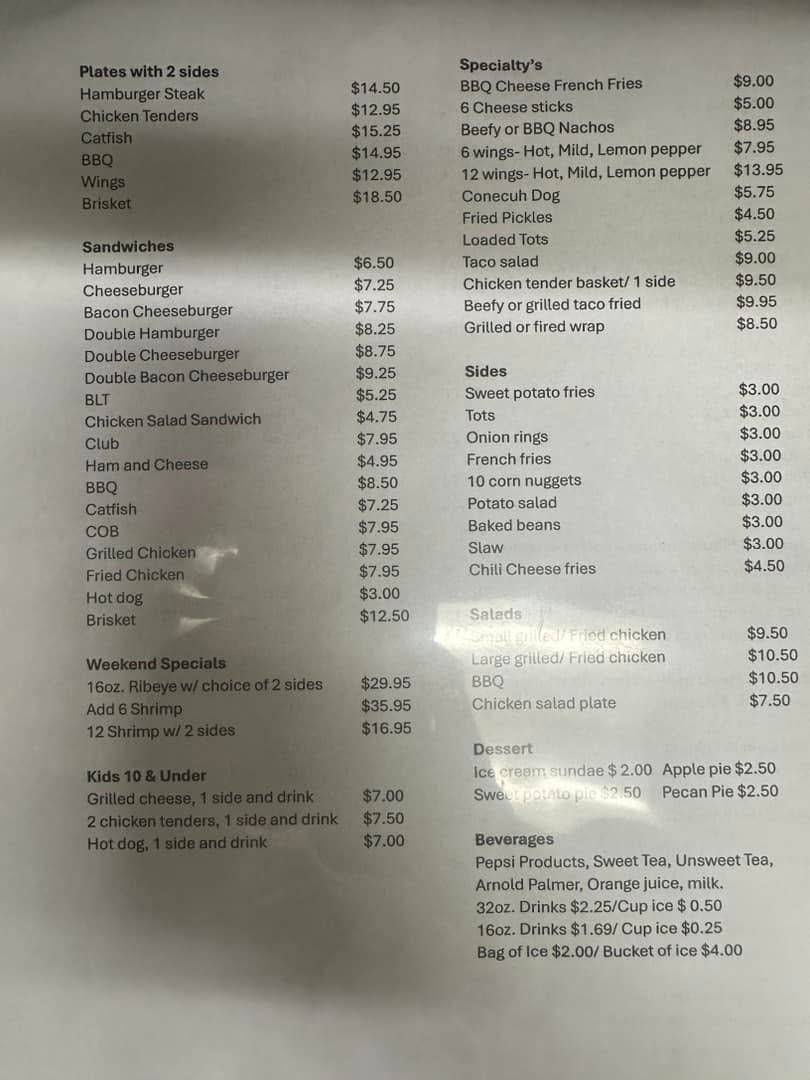 Menu at Diane's Diner restaurant, Marion