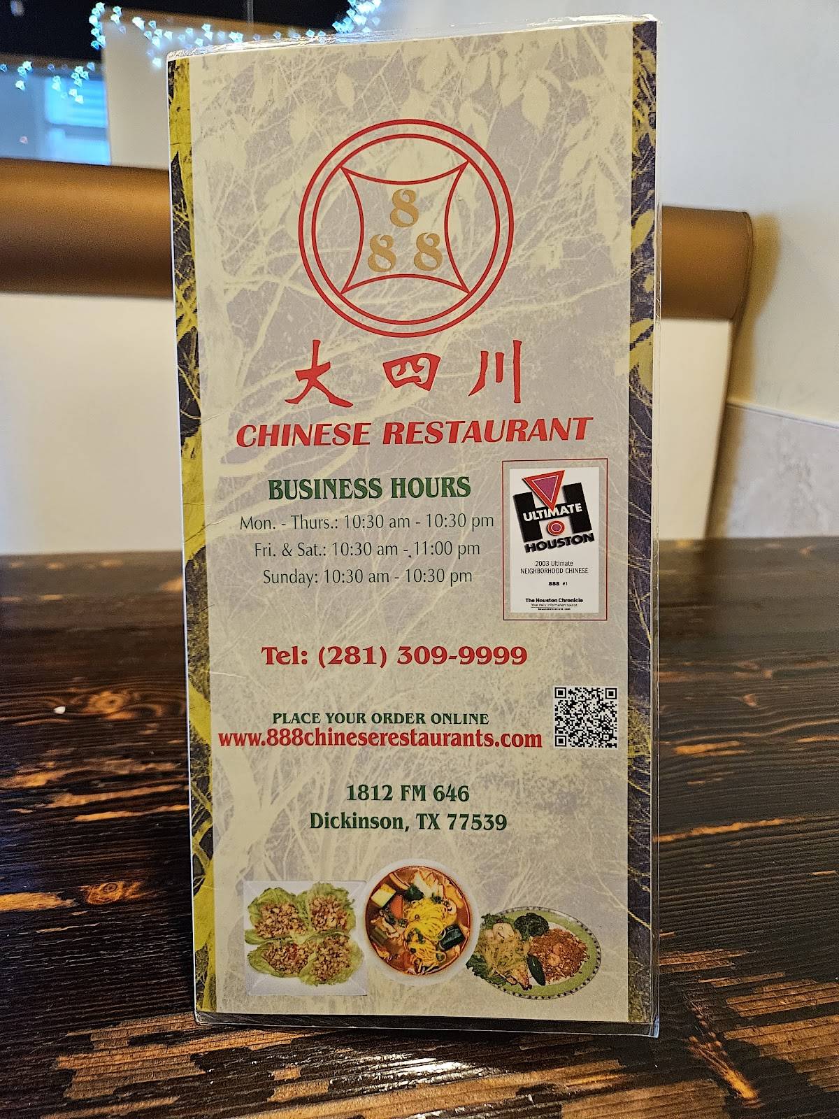 Menu at 888 Chinese Restaurant, Dickinson, FM 646 Rd