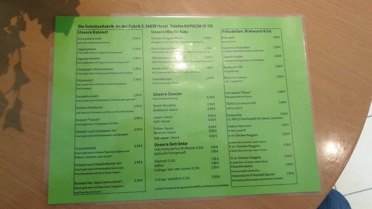Speisekarte von Die Schnitzelfabrik Hesel pub & Bar, Hesel