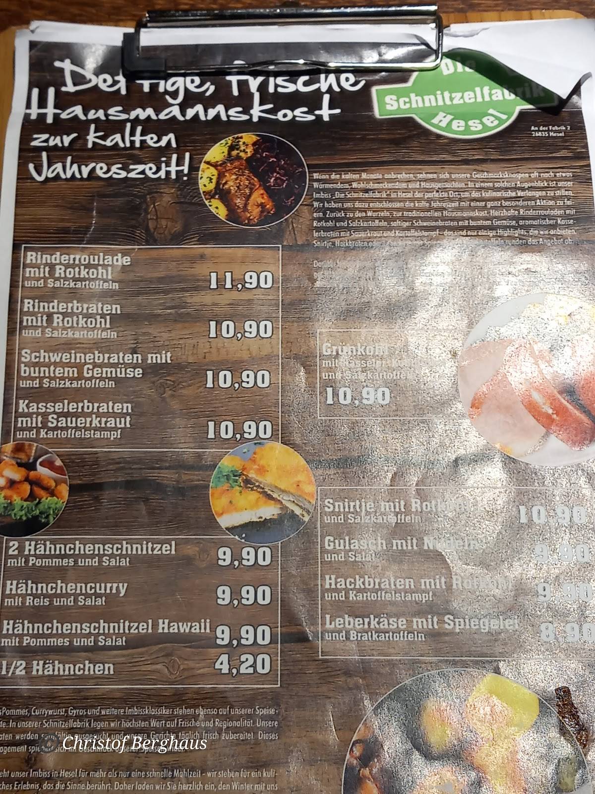 Speisekarte von Die Schnitzelfabrik Hesel pub & Bar, Hesel