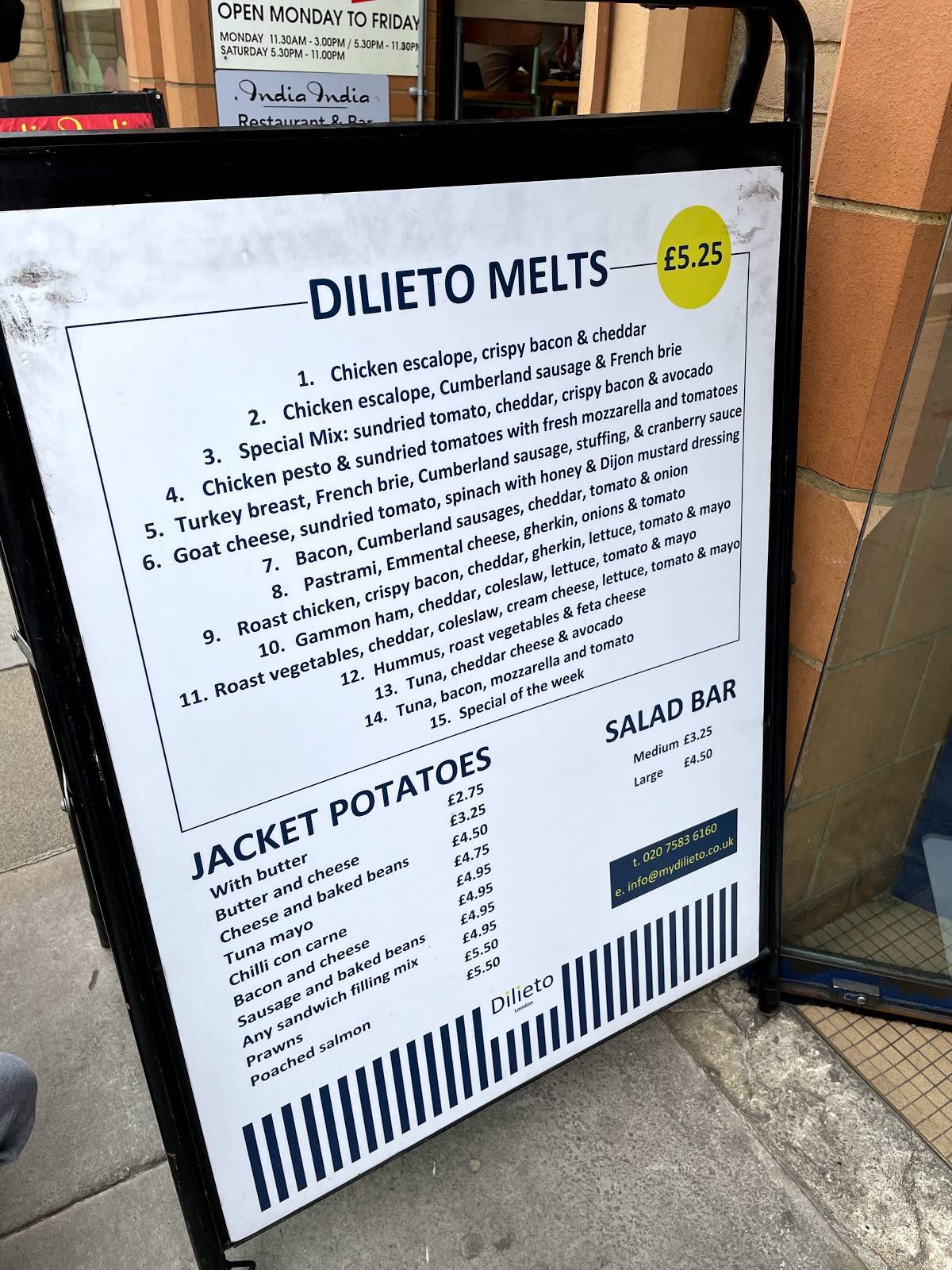 Menu at Dilieto fast food, London