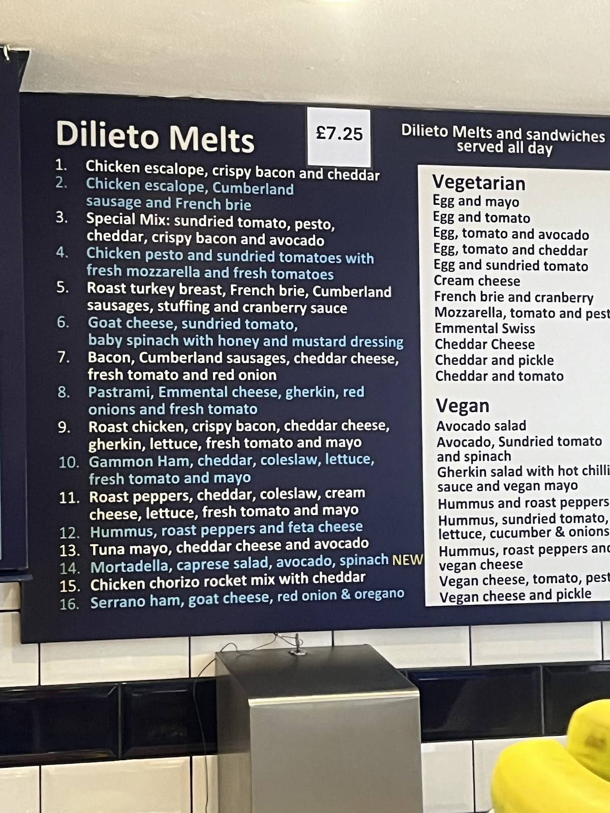 Menu at Dilieto fast food, London