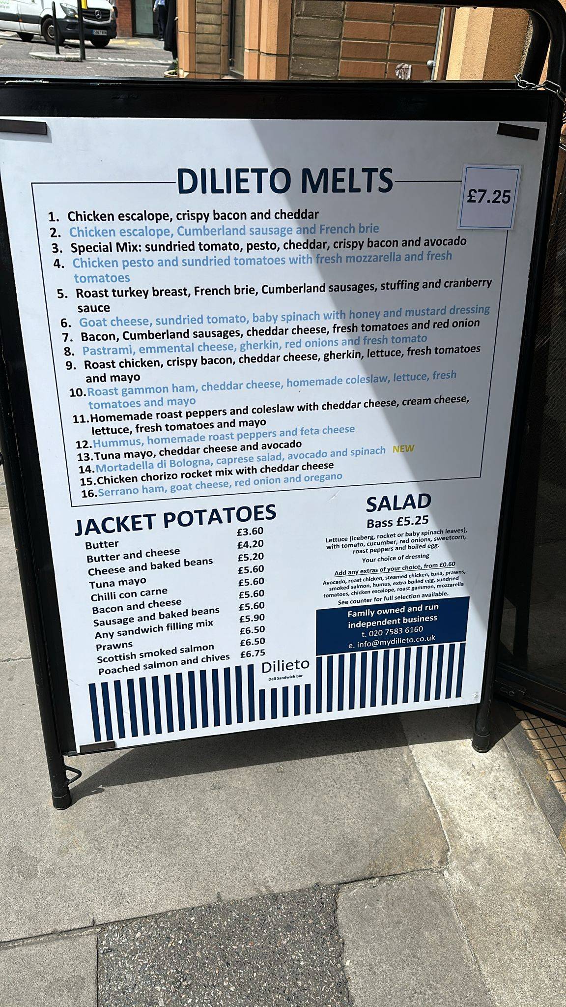 Menu at Dilieto fast food, London