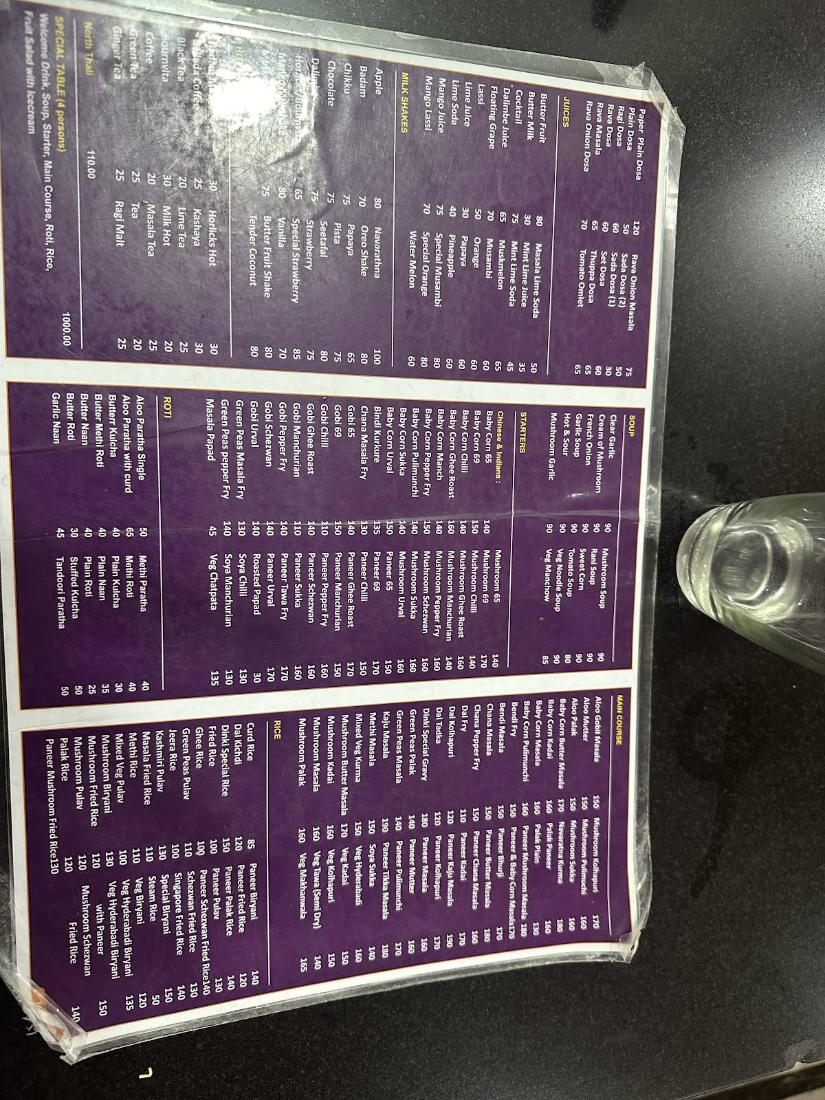 Menu at Dinki Dine Veg Restaurant, Mangaluru, Kadri Park Rd
