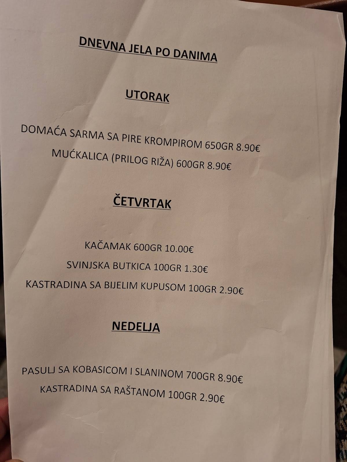Menu at Diplomat Restoran restaurant, Podgorica