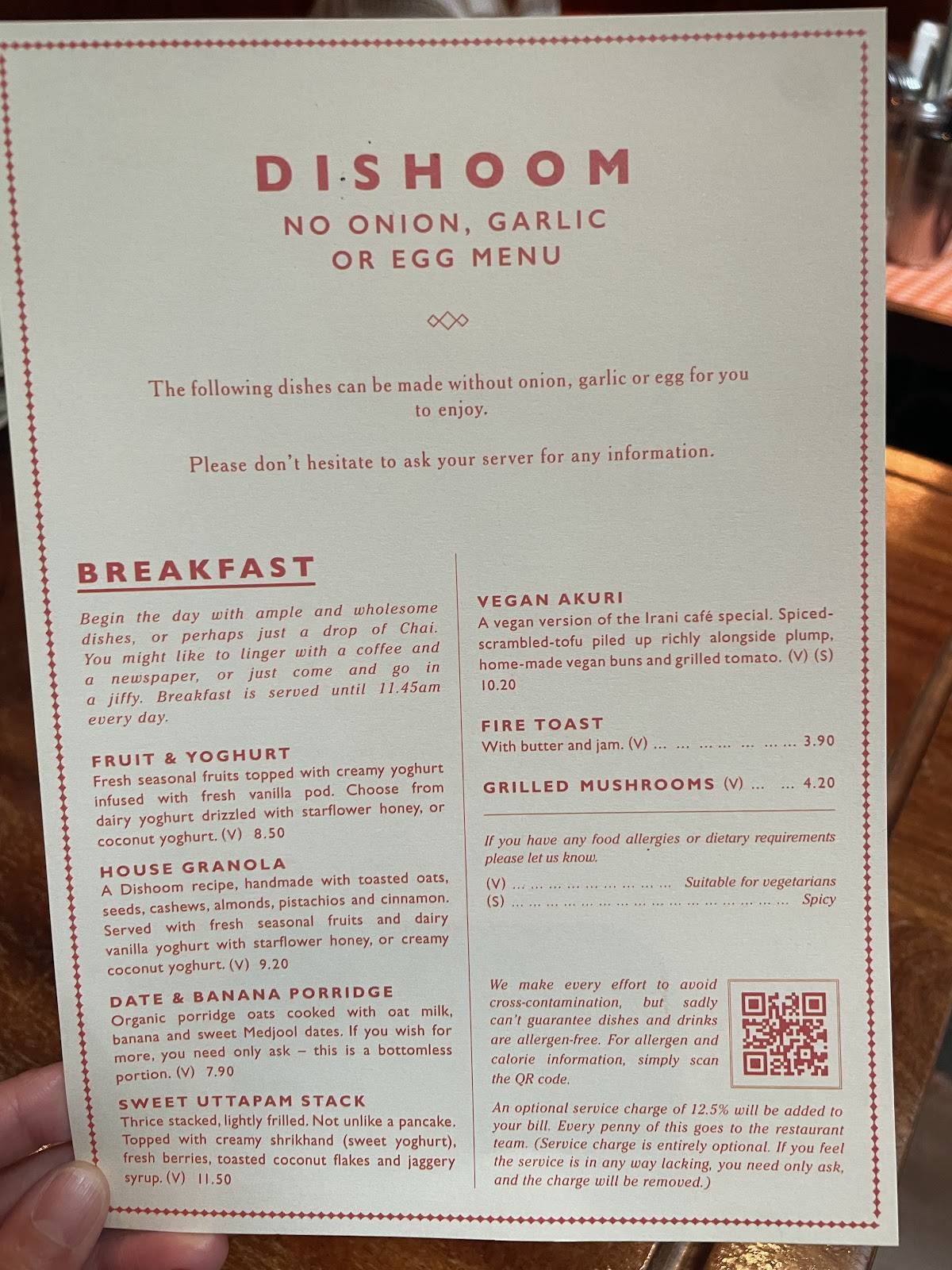 Menu at Dishoom Carnaby restaurant, London, 22 Kingly St