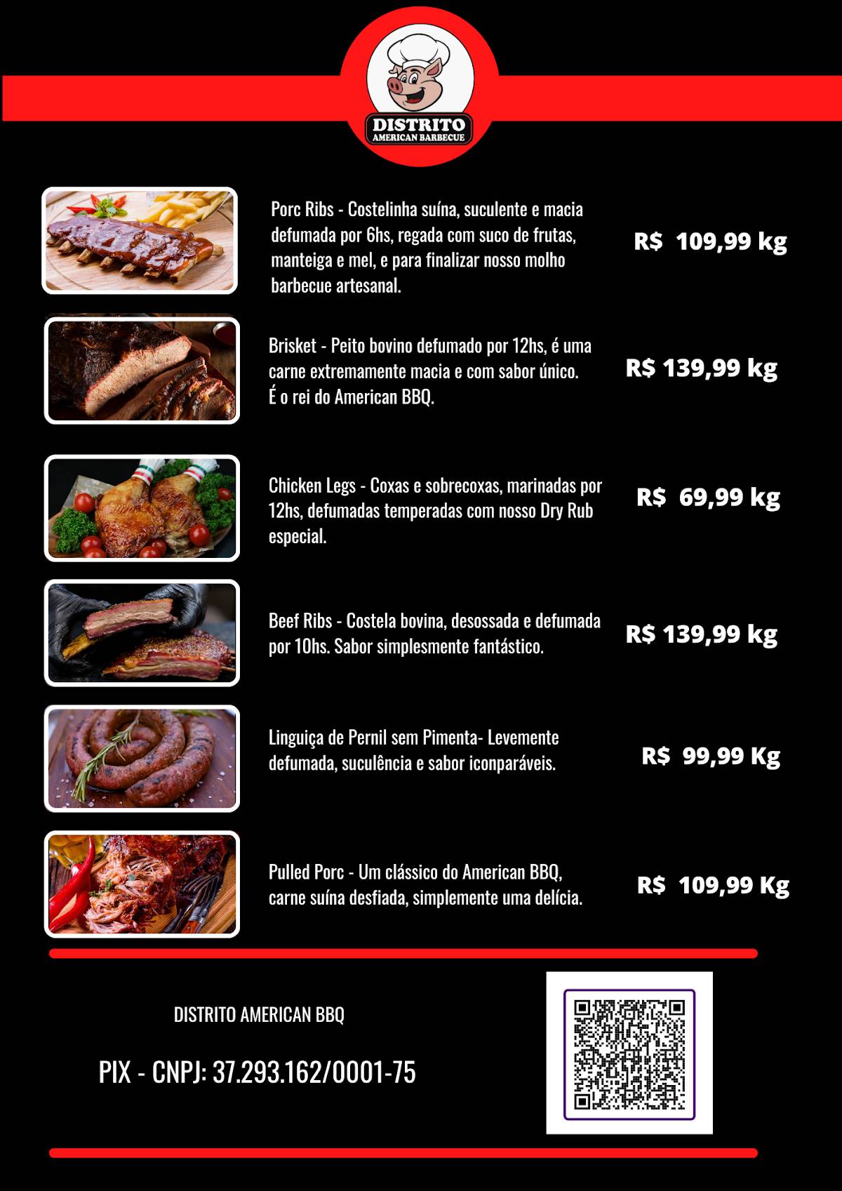 Menu em Distrito BBQ, Brasília