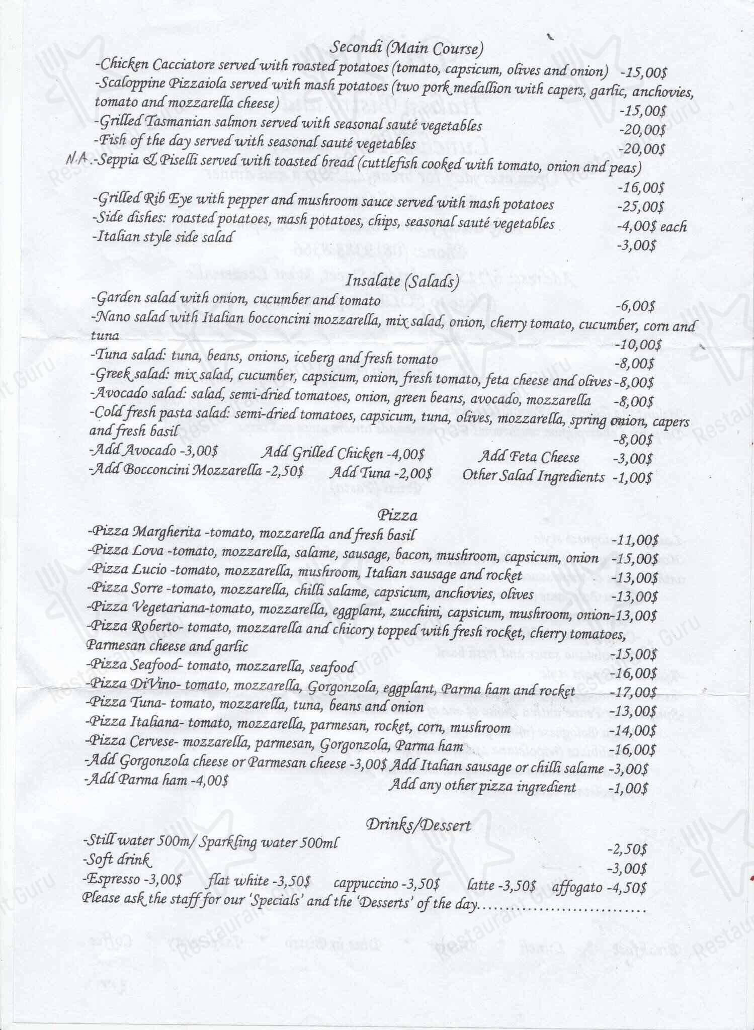 Menu at Divino fast food, West Leederville