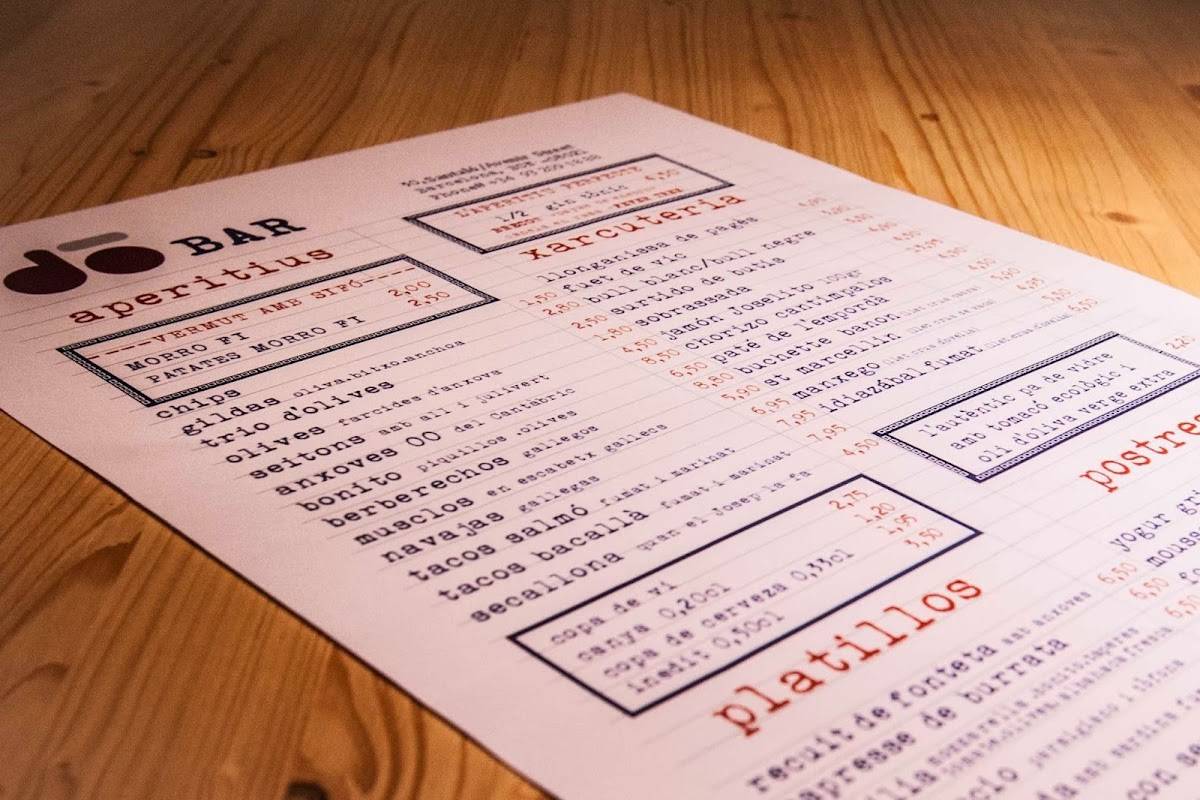 Menu at Do Bar, Barcelona, Carrer de Santaló