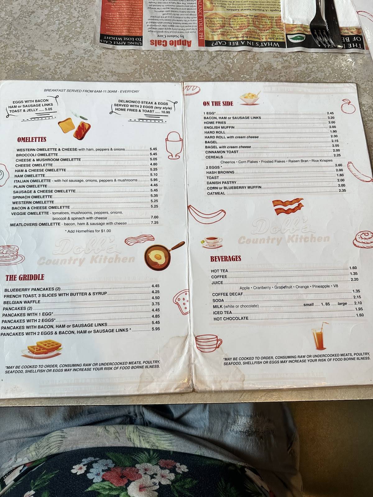 Menu at Dobb's Country Kitchen restaurant, Hallstead